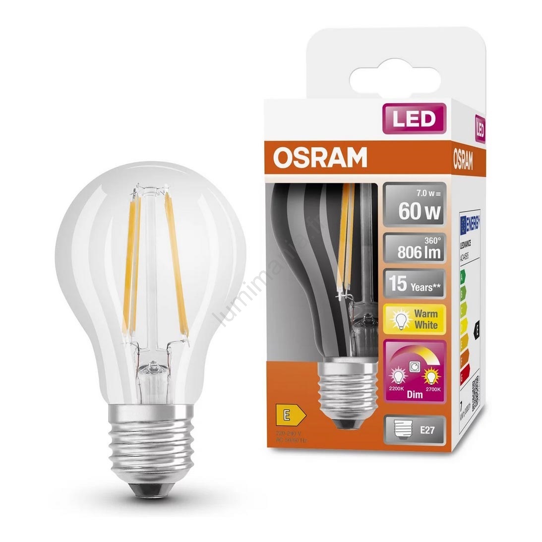 Ampoule à intensité variable LED GLOW DIM A60 E27/7W/230V 2200-2700K - Osram | Lumimania