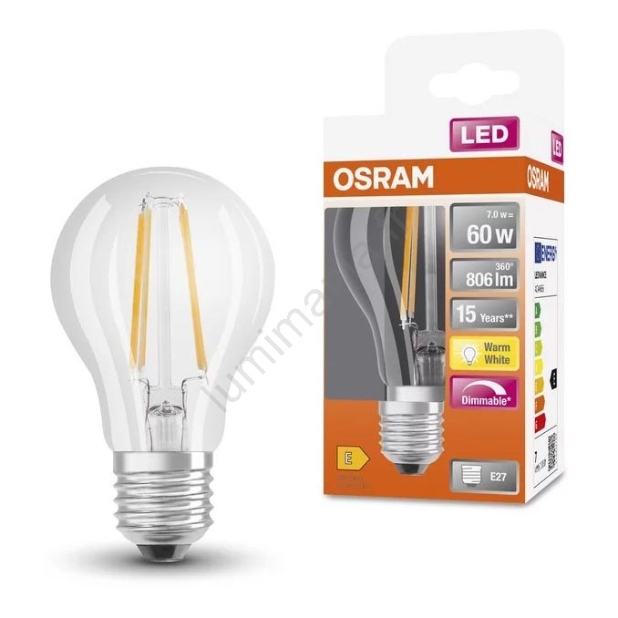 Ampoule à intensité variable LED VINTAGE A60 E27/7W/230V 2700K - Osram | Lumimania