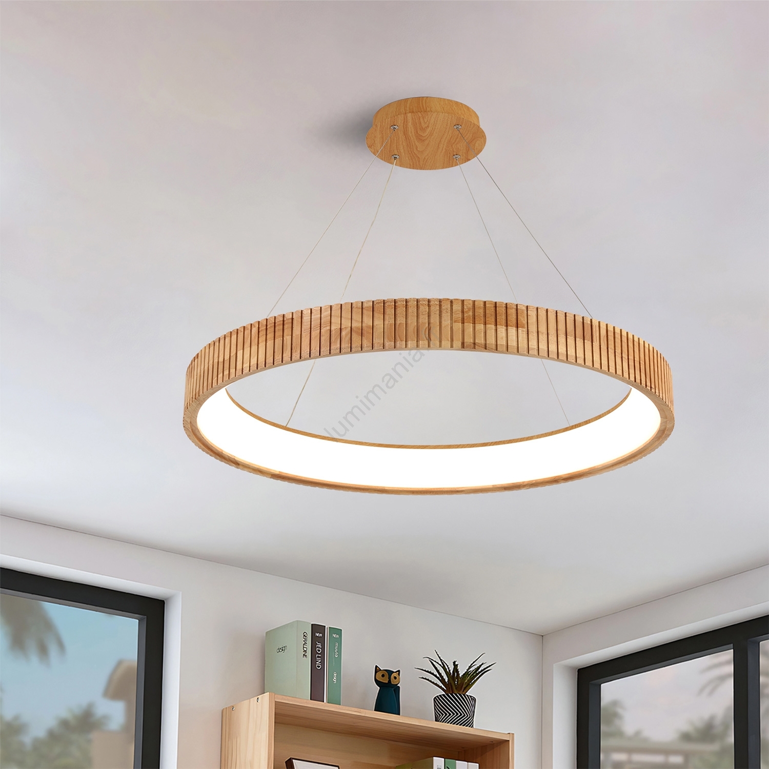 Brilagi - Suspension sur câble FALCON WOOD MODERN LED/60W/230V Ø 80 cm ...
