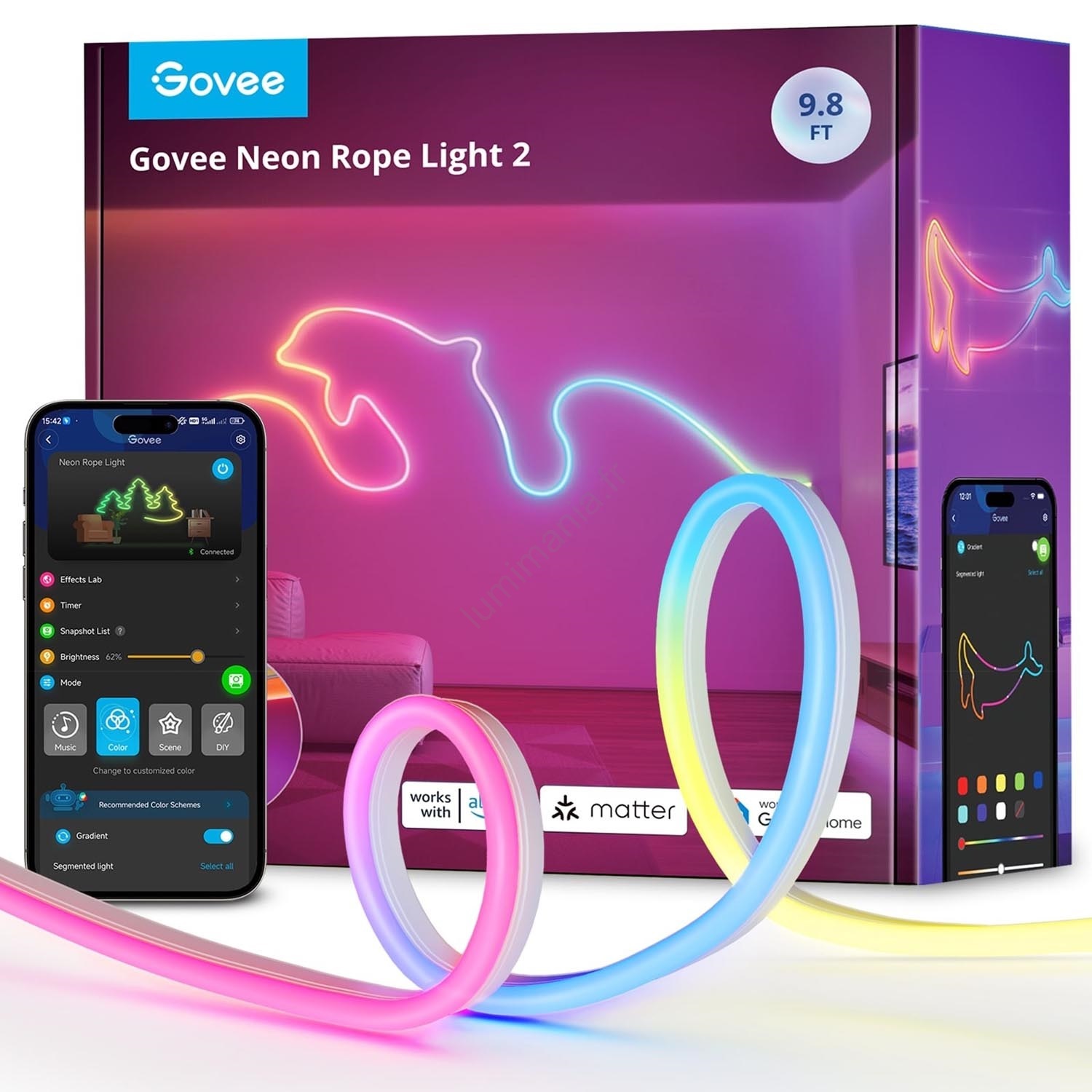 Govee Ruban LED flexible Neon 2 MATTER 3m RGBIC Wi Fi IP67