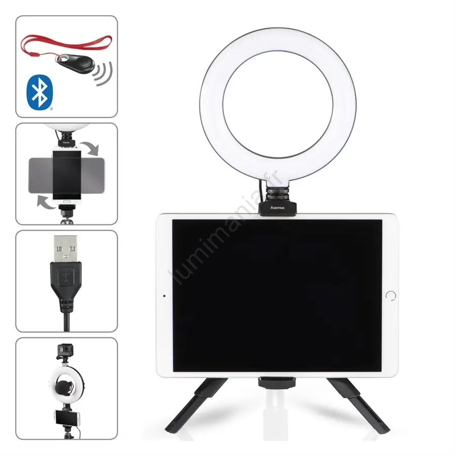 Hama - Ring light avec trépied LED/5,8W/5V d. 17 cm + Télécommande ...