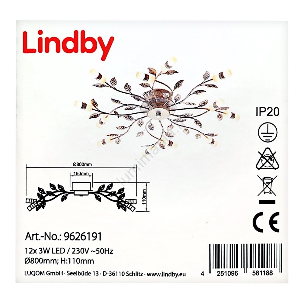 Lindby - Lustre monté en surface BOLONIA 12xLED/3W/230V | Lumimania