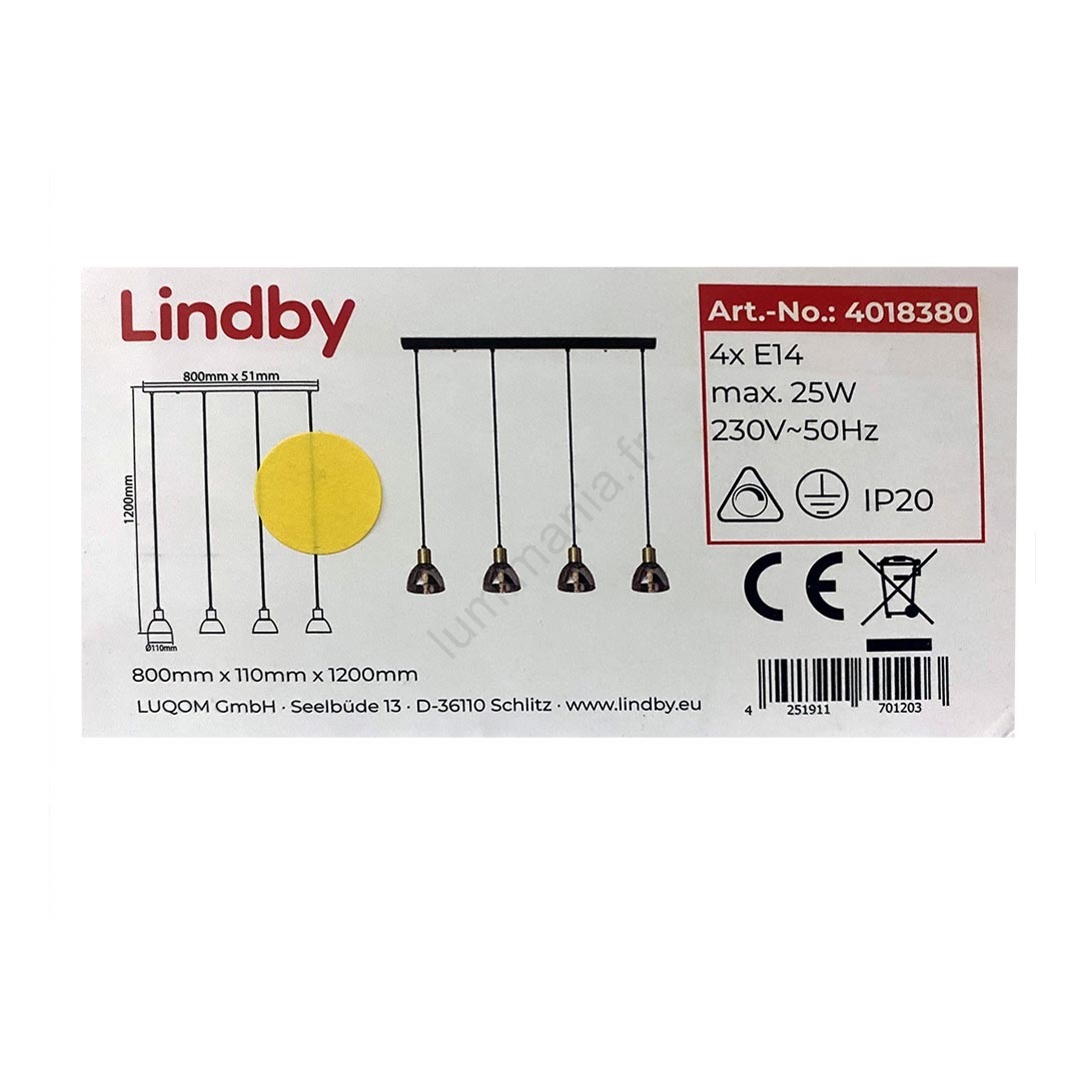 Lindby - Suspension filaire ANIOL 4xE14/25W/230V | Lumimania