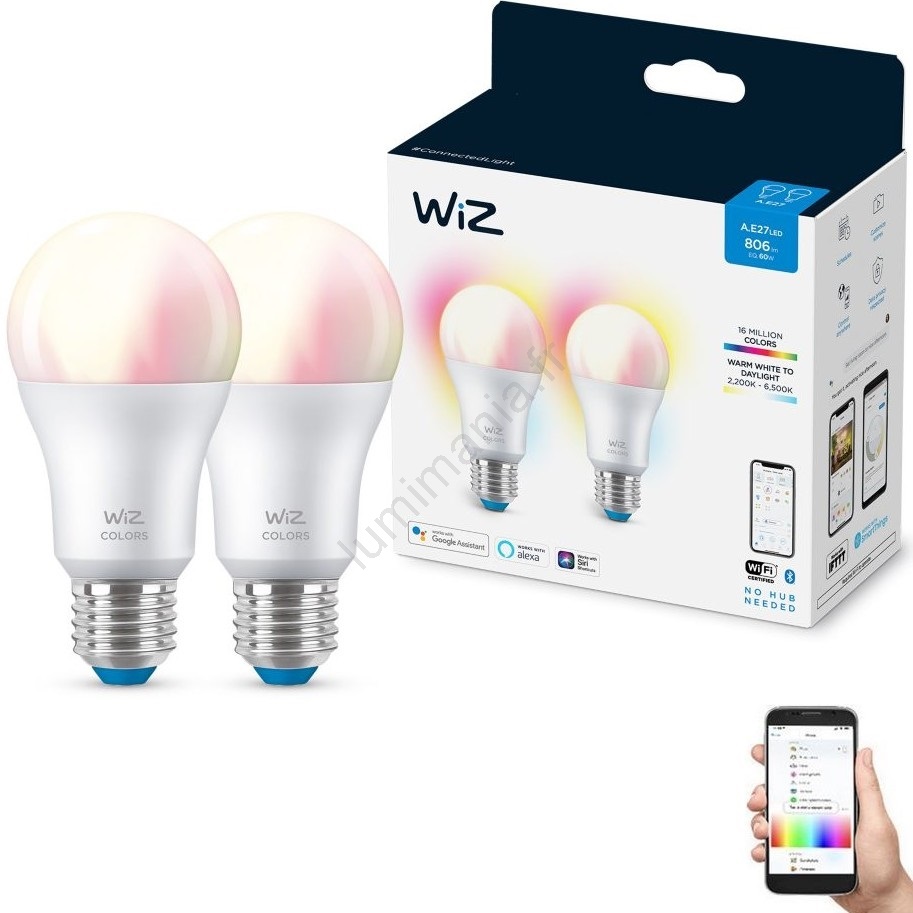 LOT 2x Ampoule LED à intensité variable A60 E27/8W/230V 2200-6500K CRI 90 Wi-Fi-WiZ | Lumimania