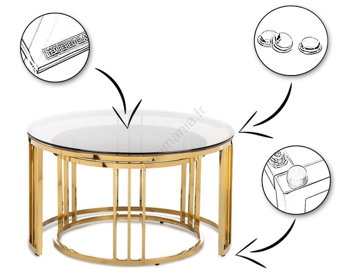 LOT 2x Table basse HARMONY dorée/claire | Lumimania