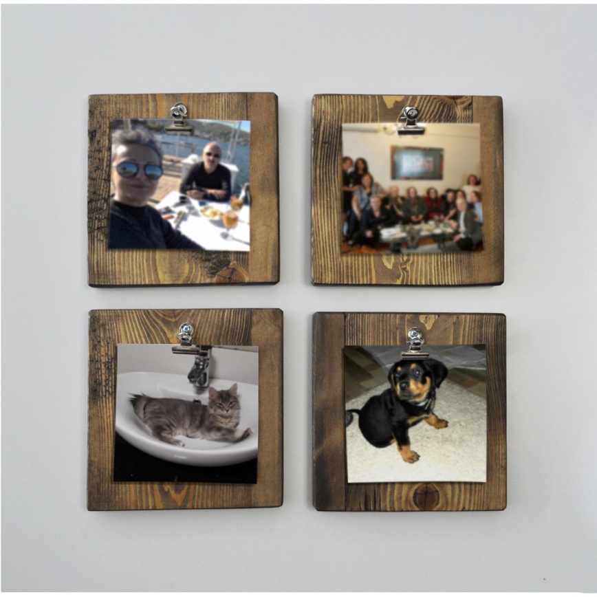 Lot de 4x Support mural pour photos 14x14 cm marron | Lumimania