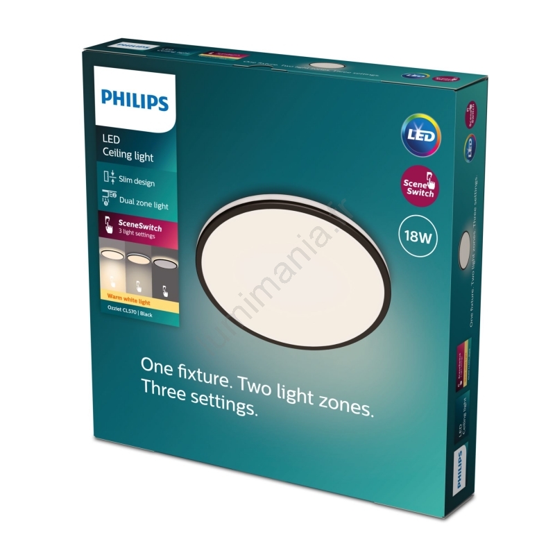 Philips- Plafonnier à intensité variable LED OZZIET SCENE SWITCH LED ...