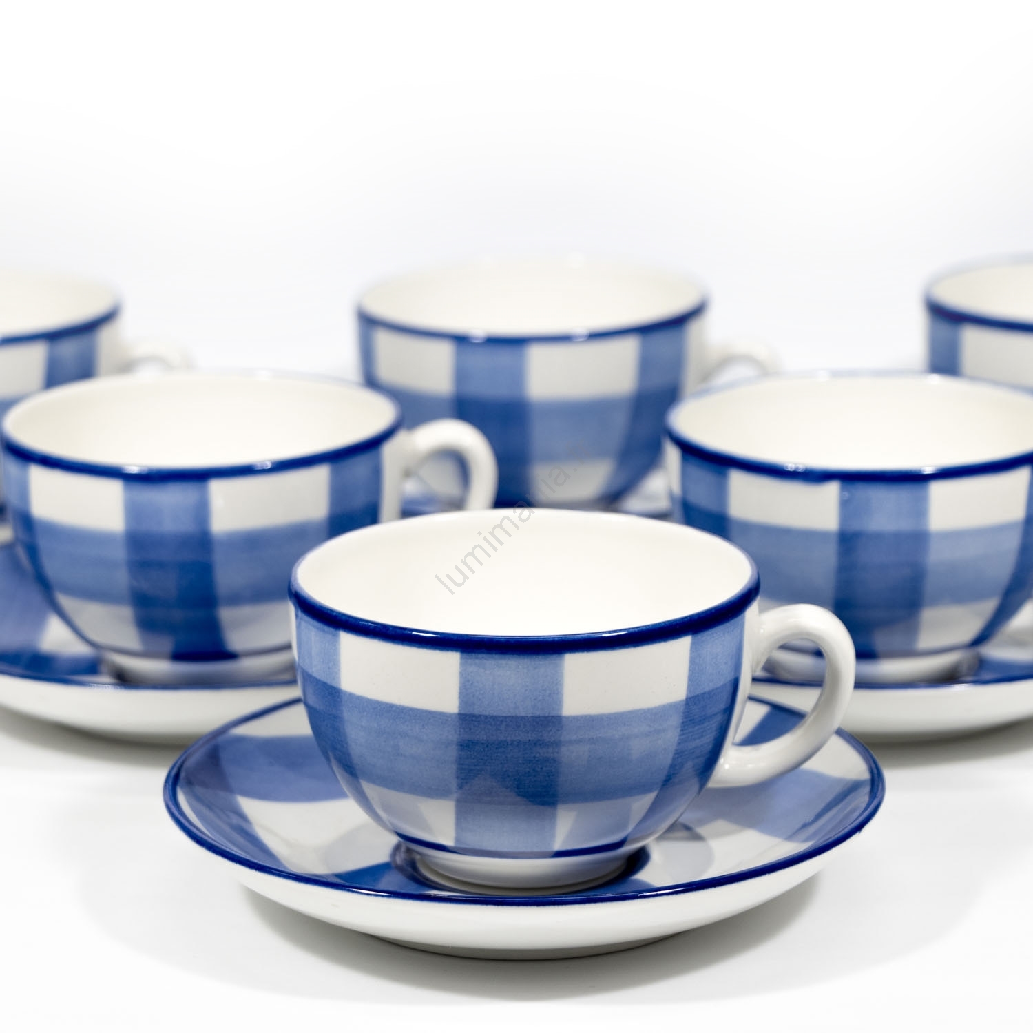 Service 6x tasse en céramique avec sous-tasse bleu jaune | Lumimania