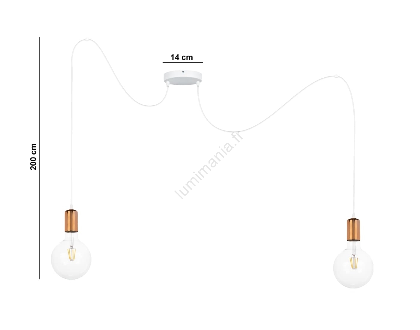 Suspension filaire MIROS 2xE27/60W/230V blanc/cuivre | Lumimania