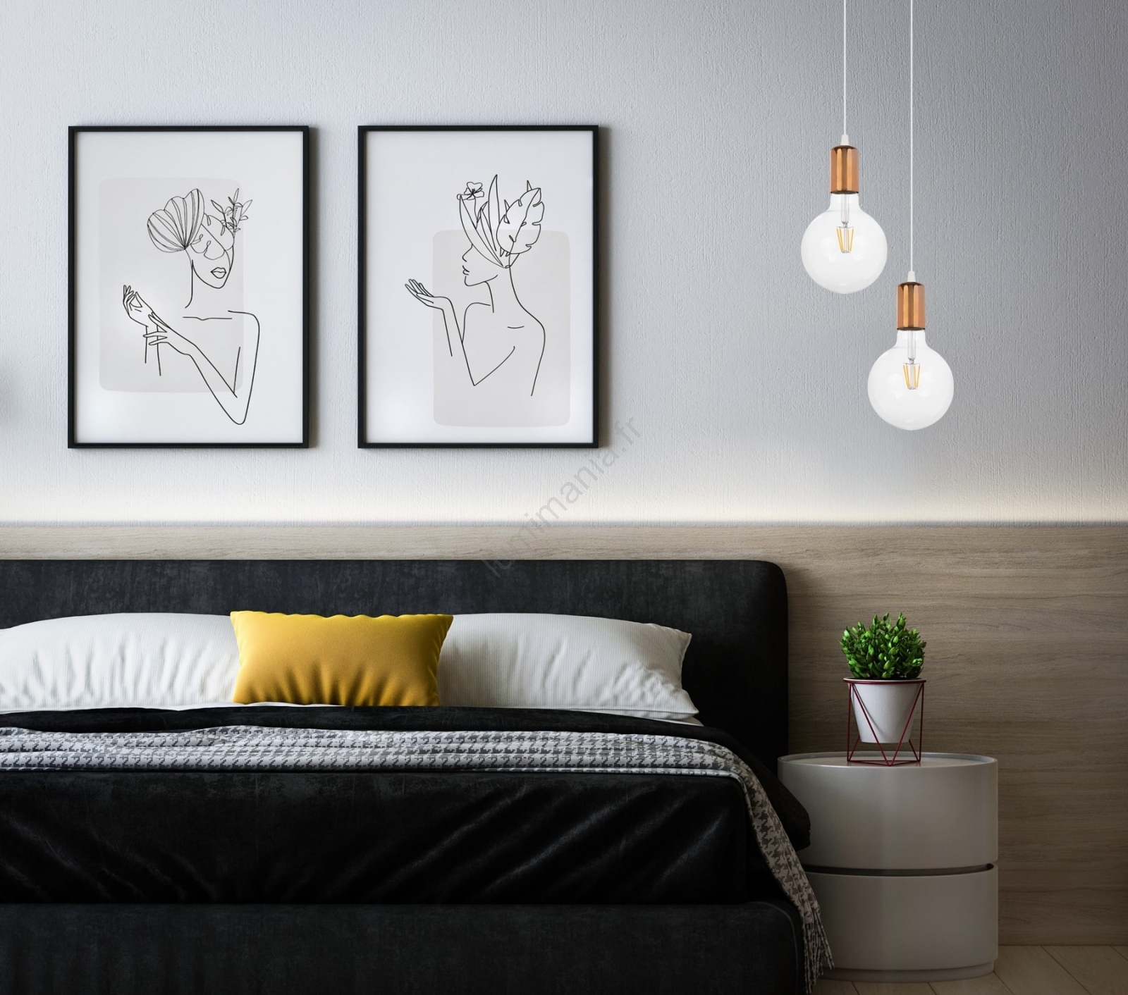 Suspension filaire MIROS 2xE27/60W/230V rond blanc/cuivre | Lumimania