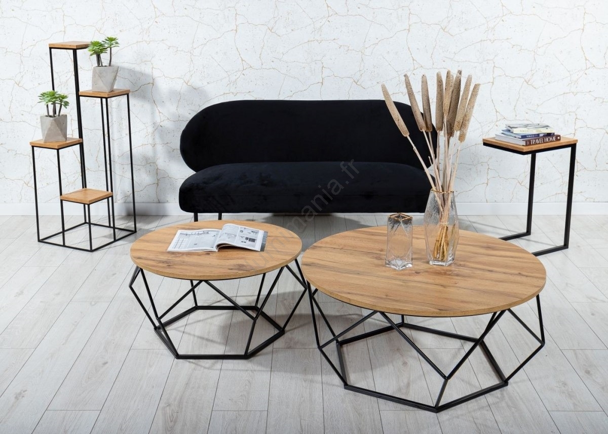 Table basse MARMUR 40x70 cm noire/marron | Lumimania