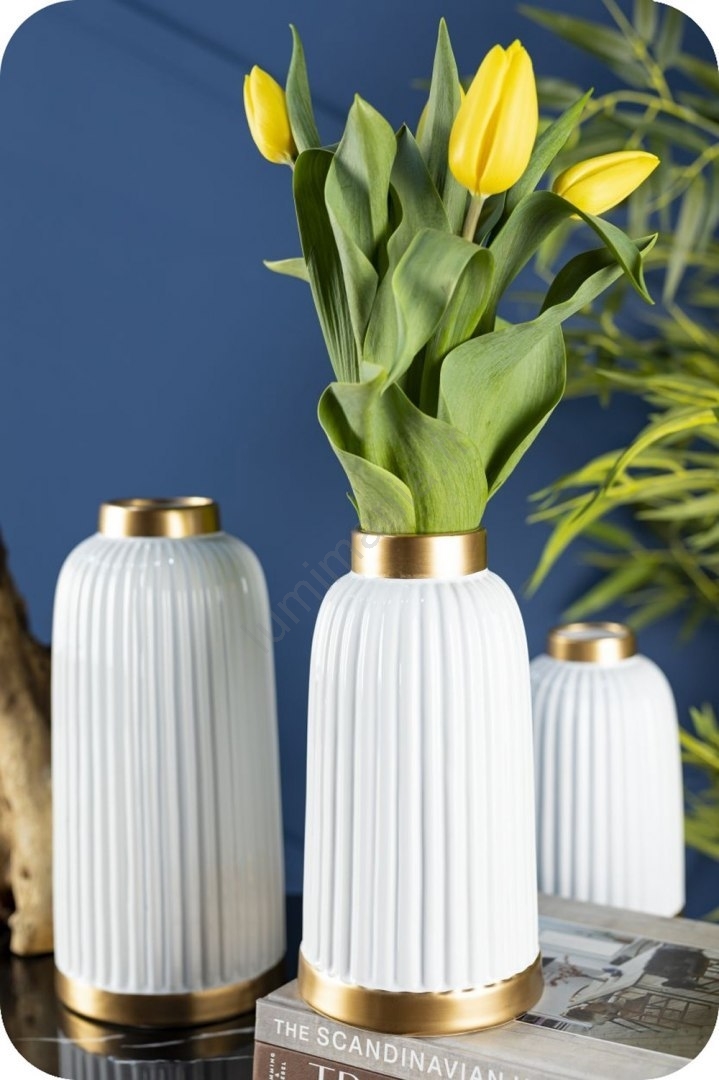 Vase en céramique ROSIE 25x13 cm blanc/doré | Lumimania