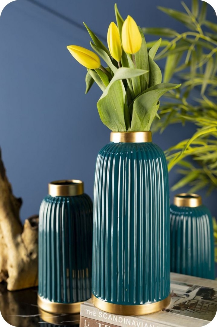 Vase en céramique ROSIE 30,5x14 cm vert/doré | Lumimania